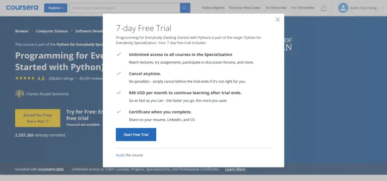 Coursera Python for Everybody Course Review (2023)